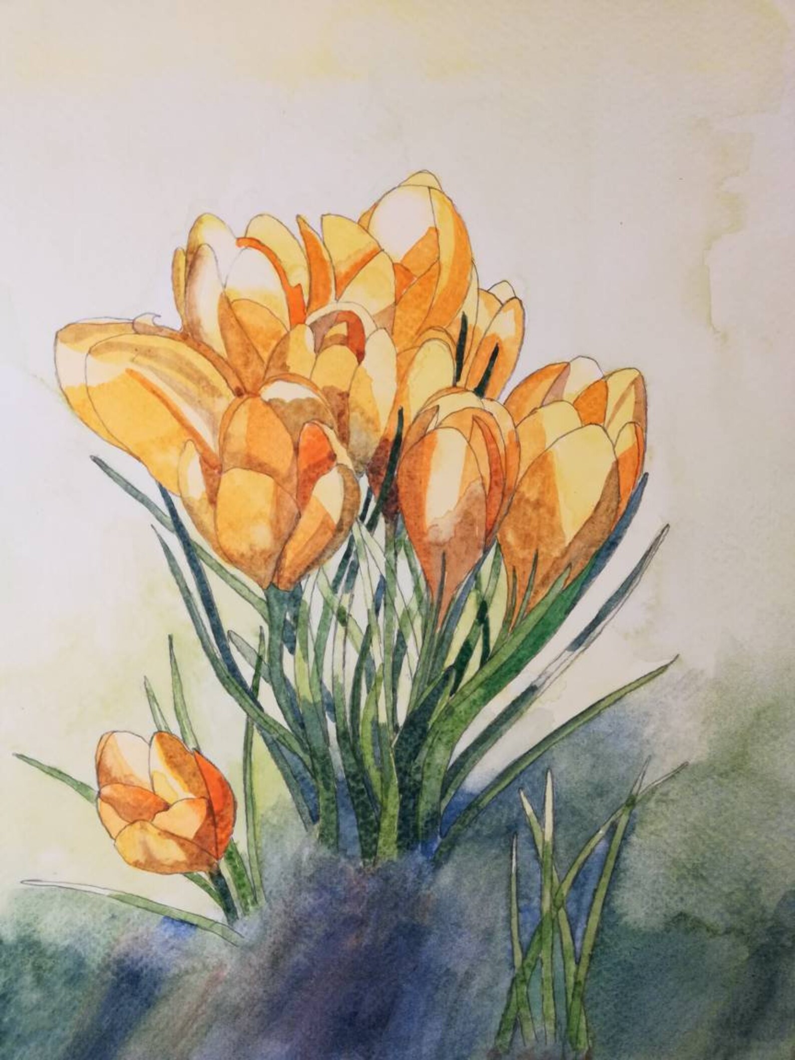 Crocuses Painting,crocuses Watercolour,crocuses Watercolor,orange ...