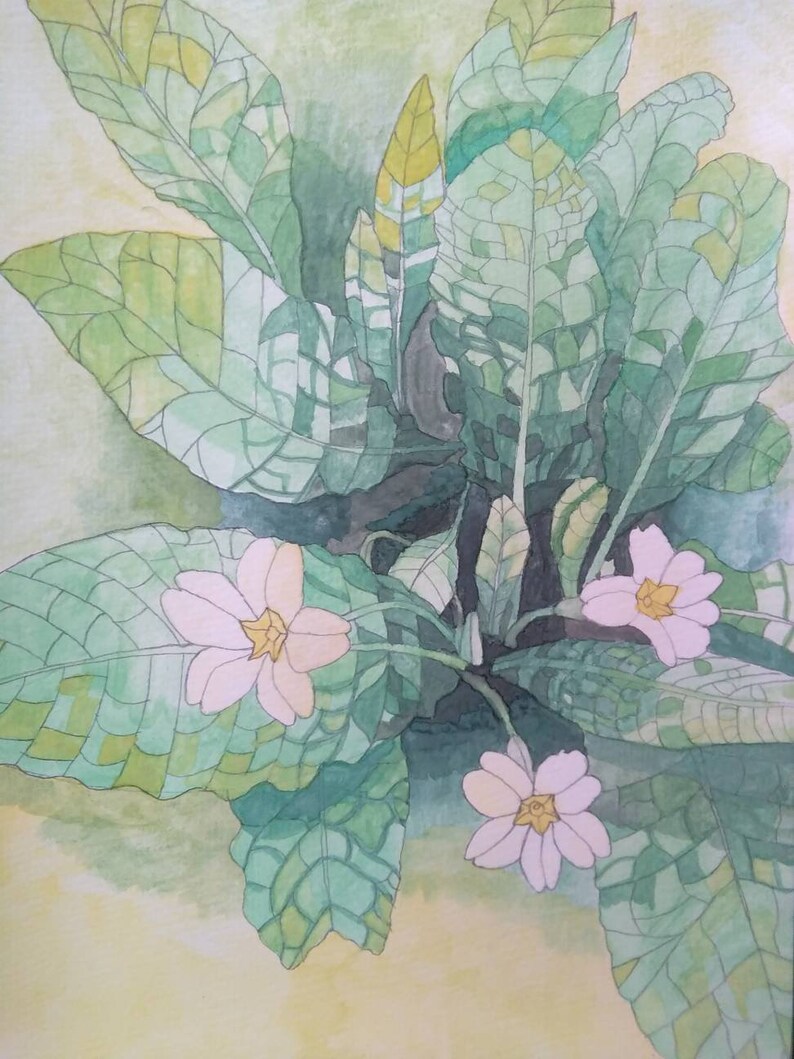 Original Flower Painting,yellow Primrose Flowers, Wall Decor, Primrose ...