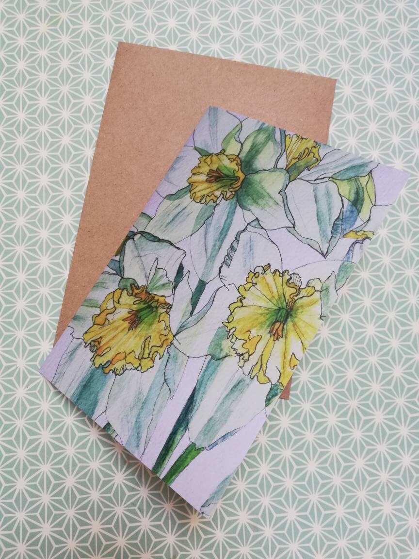 Daffodils Greetings Card, Spring Flowers Greetings Card, Daffodils Card ...
