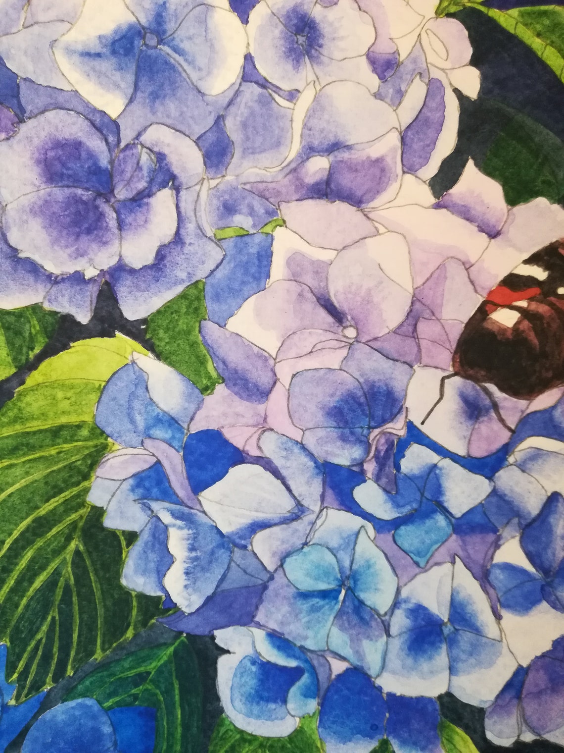 Blue Hydrangeas Watercolour Painting,hydrangeas Watercolour,hydrangea ...