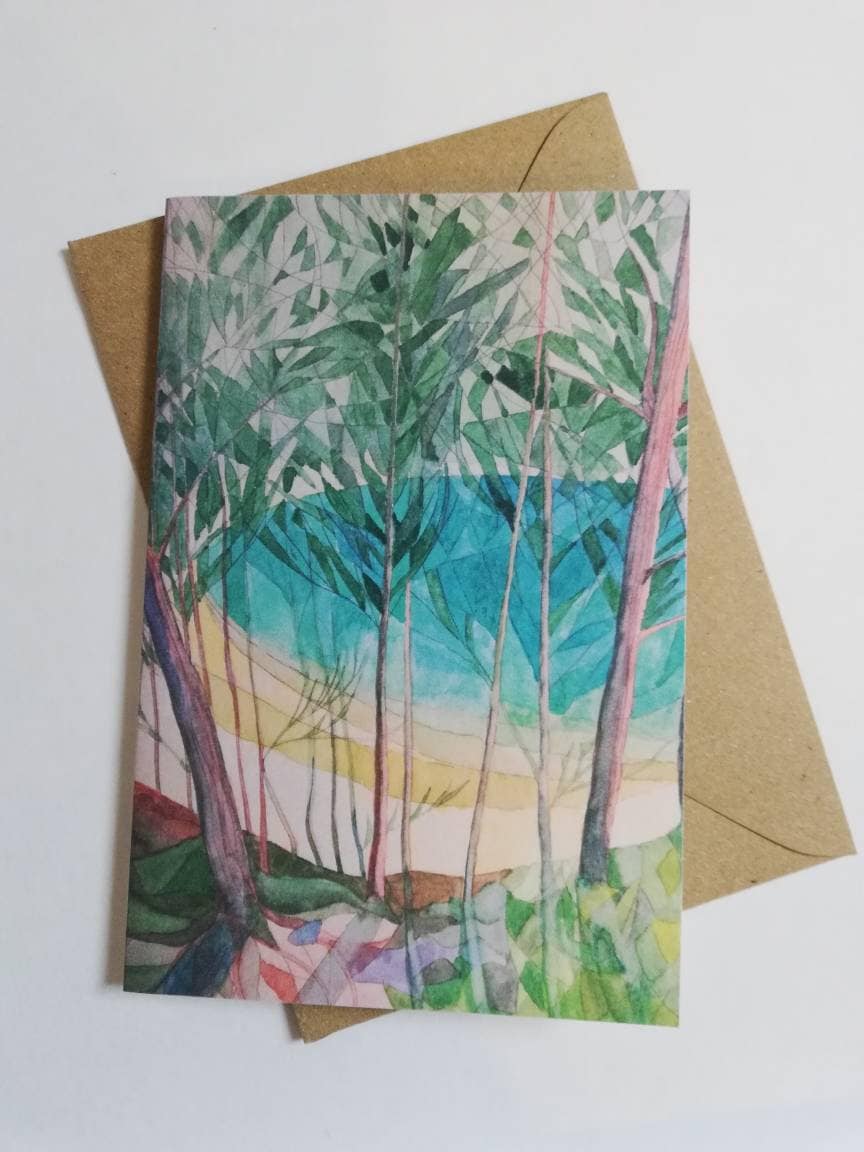 Lake Painting Blank Greetings Card,green Lake Watercolour Card,lake ...