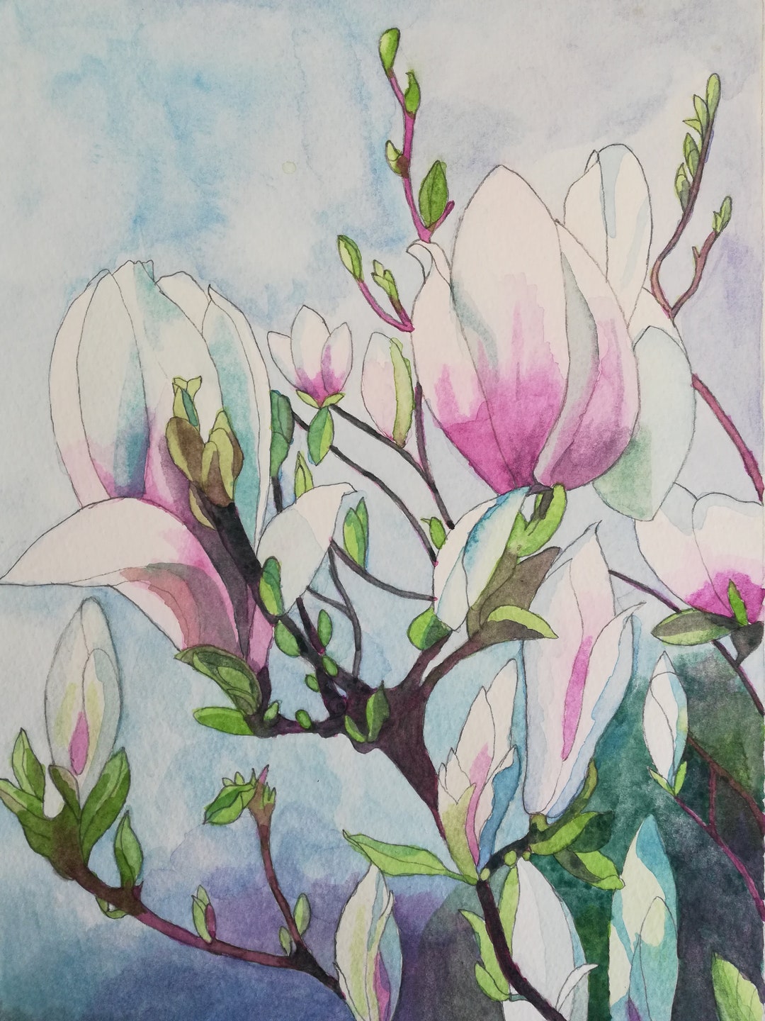 Magnolias Watercolour Painting,magnolias Wall Art,magnolias, Magnolia ...
