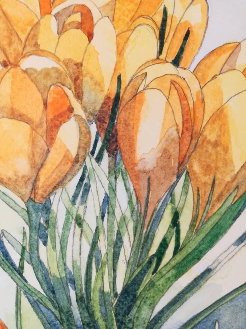 Crocuses Painting,crocuses Watercolour,crocuses Watercolor,orange ...
