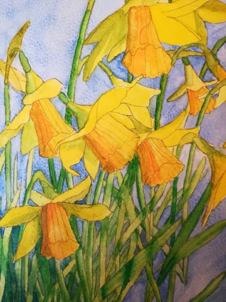 Daffodils Watercolour Painting,watercolor Daffodils,daffodils Painting, Daffodil Artwork ...