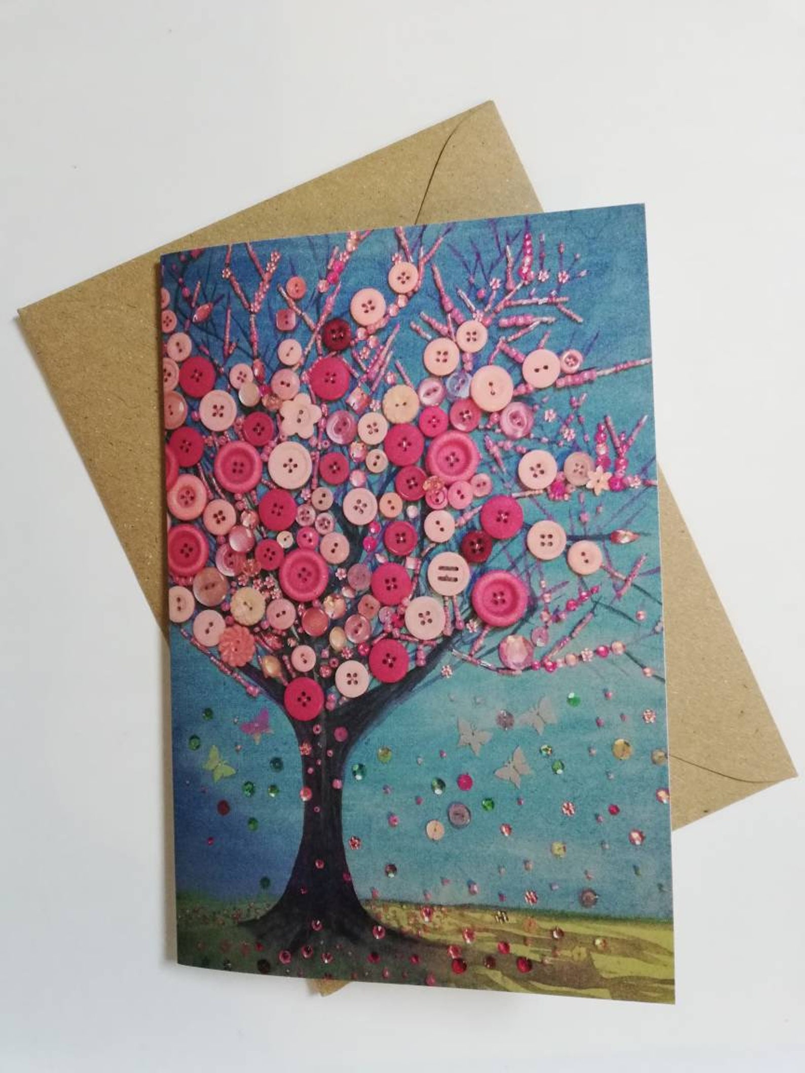 Cherry Blossom Blank Greetings Card,blossom Buttons Card,pink Blossom ...