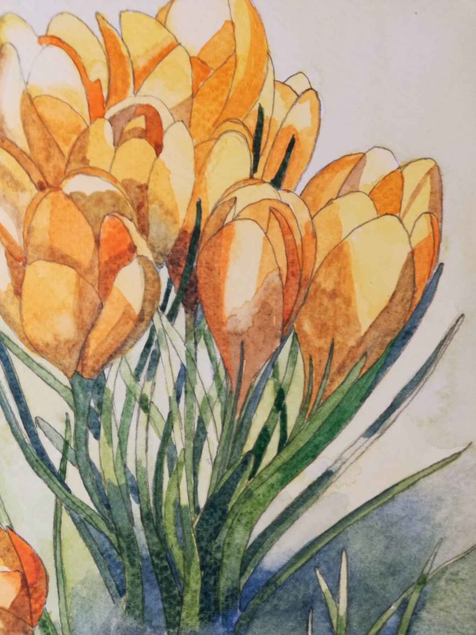 Crocuses Painting,crocuses Watercolour,crocuses Watercolor,orange ...