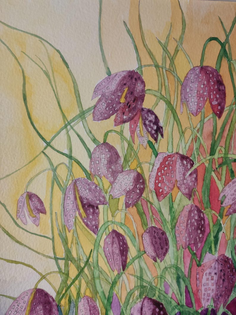 Fritillaria Watercolour Painting, Purple Pink Flowers, A3 Wall Art ...