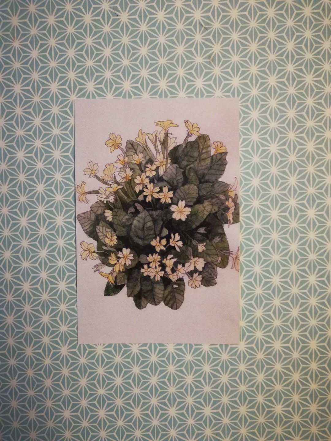 Primroses Painting Postcard,primroses Watercolour Painting,yellow ...