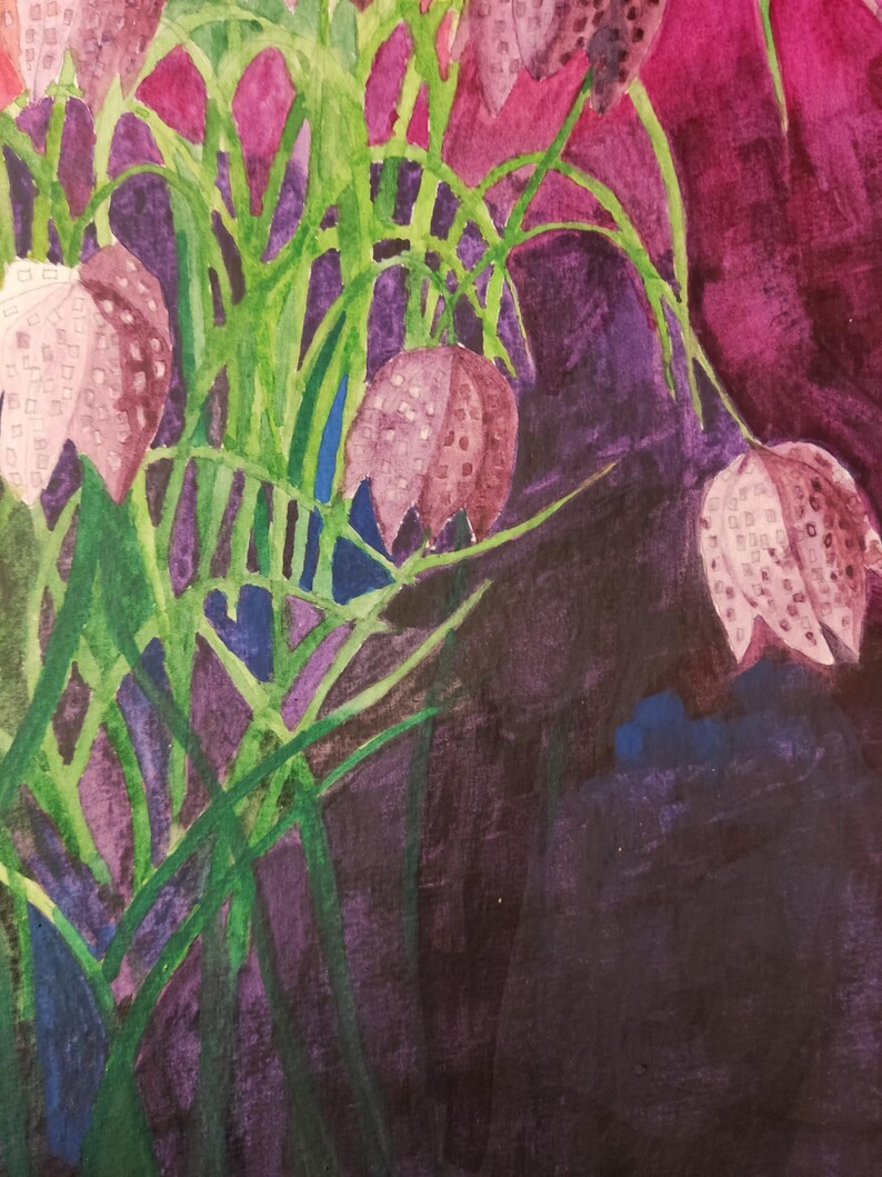 Fritillaria Watercolour Painting, Purple Pink Flowers, A3 Wall Art ...