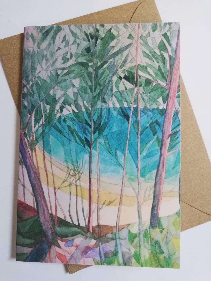 Lake Painting Blank Greetings Card,green Lake Watercolour Card,lake ...