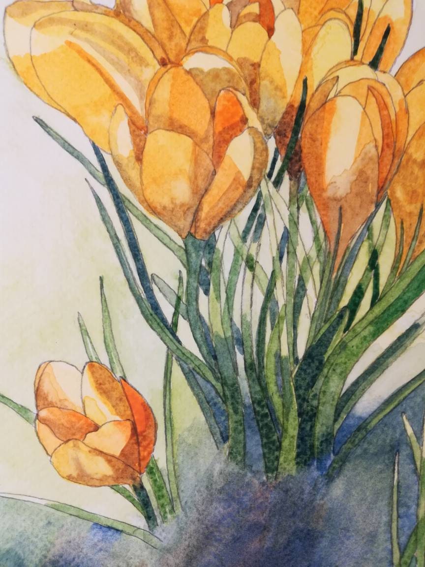 Crocuses Painting,crocuses Watercolour,crocuses Watercolor,orange ...