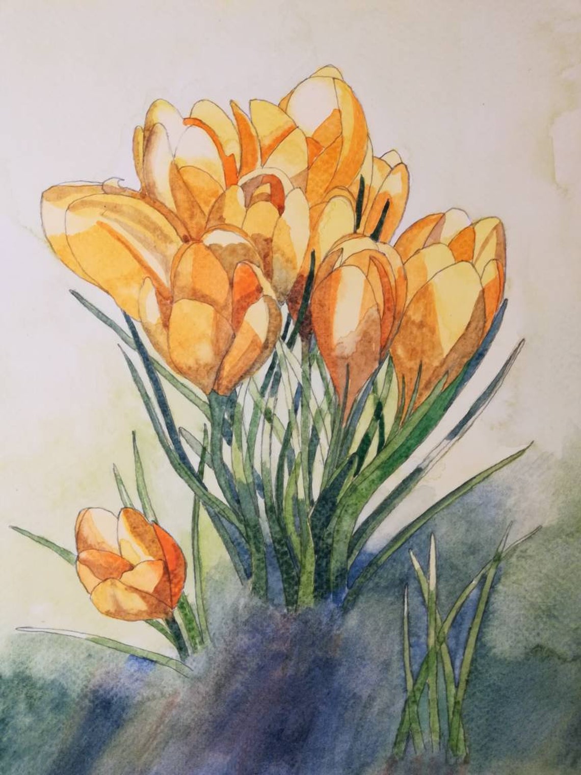 Crocuses Painting,crocuses Watercolour,crocuses Watercolor,orange ...