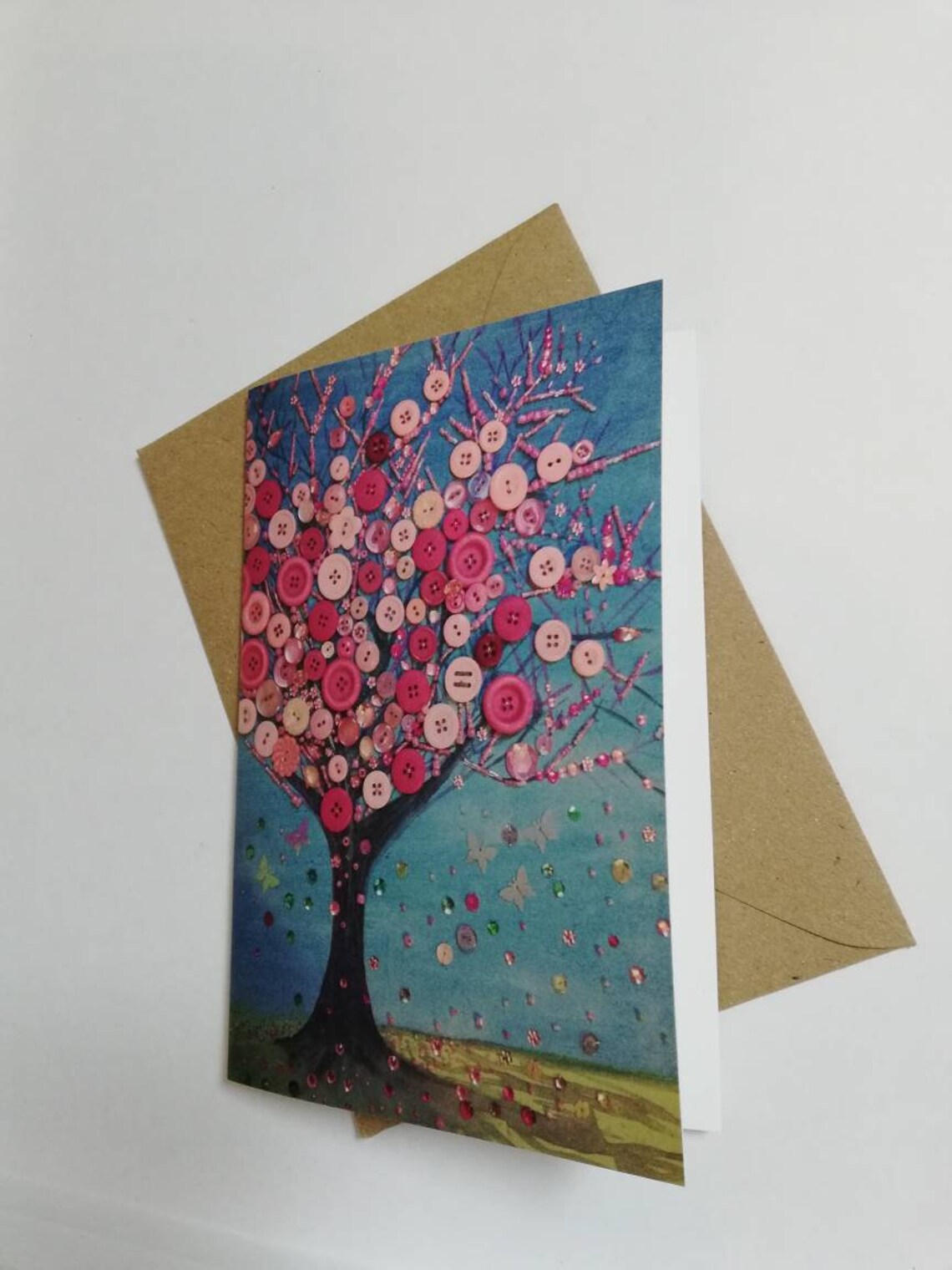 Cherry Blossom Blank Greetings Card,blossom Buttons Card,pink Blossom ...