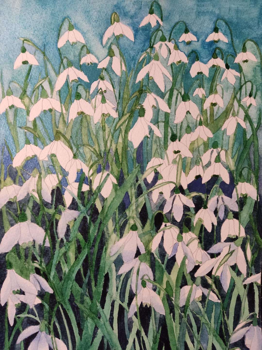 Snowdrops Watercolour Painting,snowdrops Artwork,snowdrops Art ...
