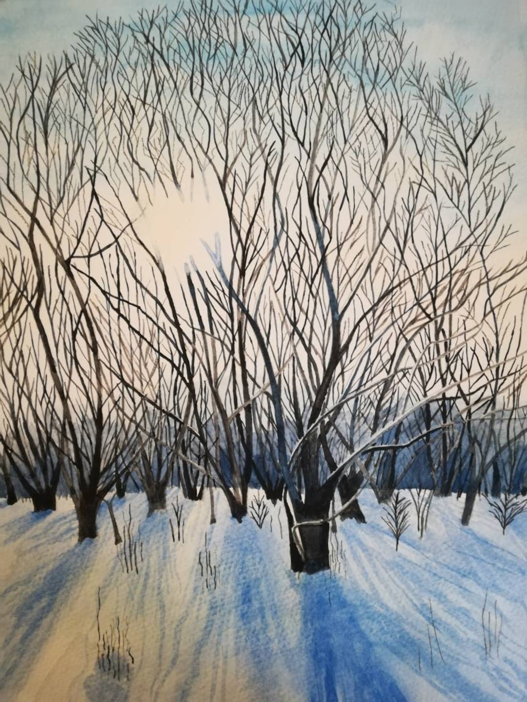Watercolor Winter Trees Painting, Winter Treescape, Trees in the Snow ...