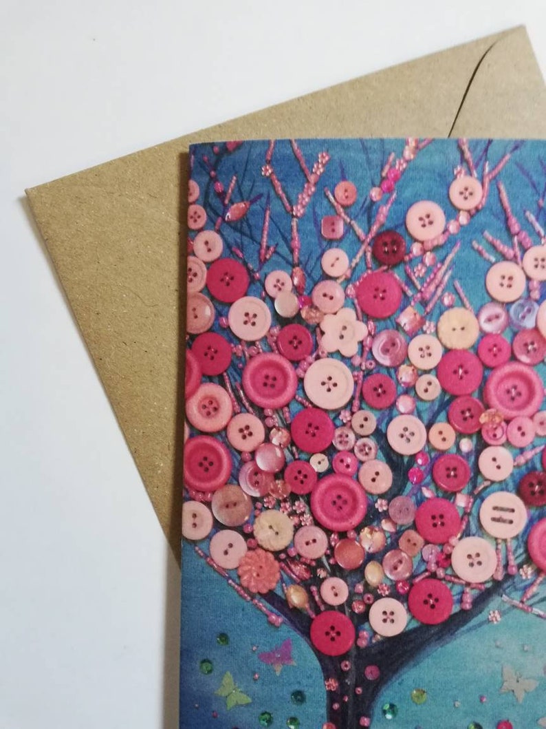 Cherry Blossom Blank Greetings Card,blossom Buttons Card,pink Blossom ...