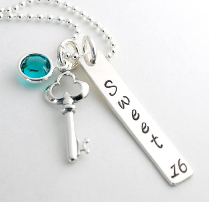Sweet 16 Necklace With Sterling Silver Key Charm - Etsy