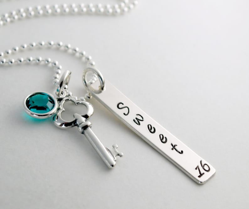 Sweet 16 Necklace With Sterling Silver Key Charm - Etsy