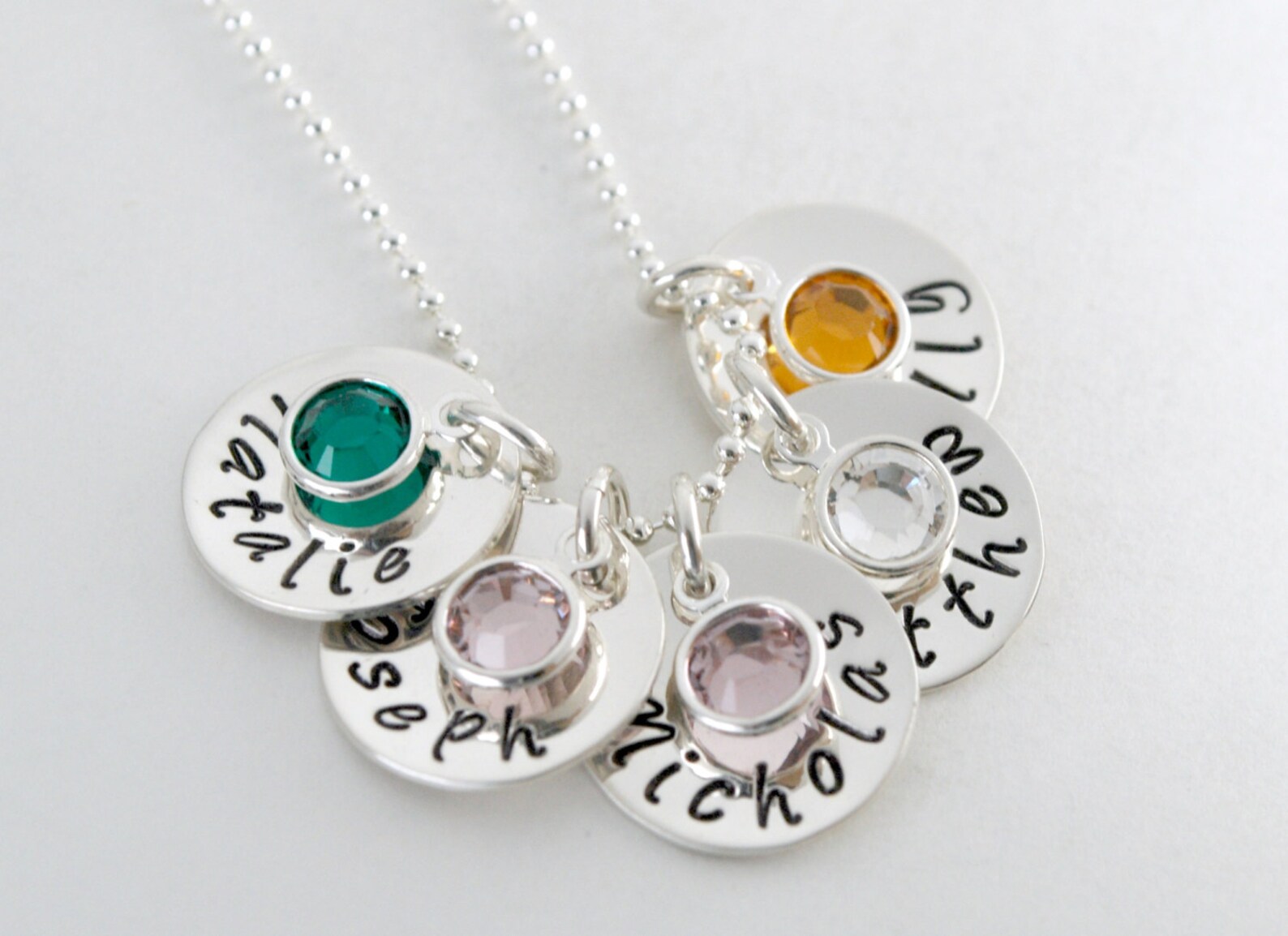 Personalized Mom Necklace Hand Stamped Five Name Necklace | Etsy