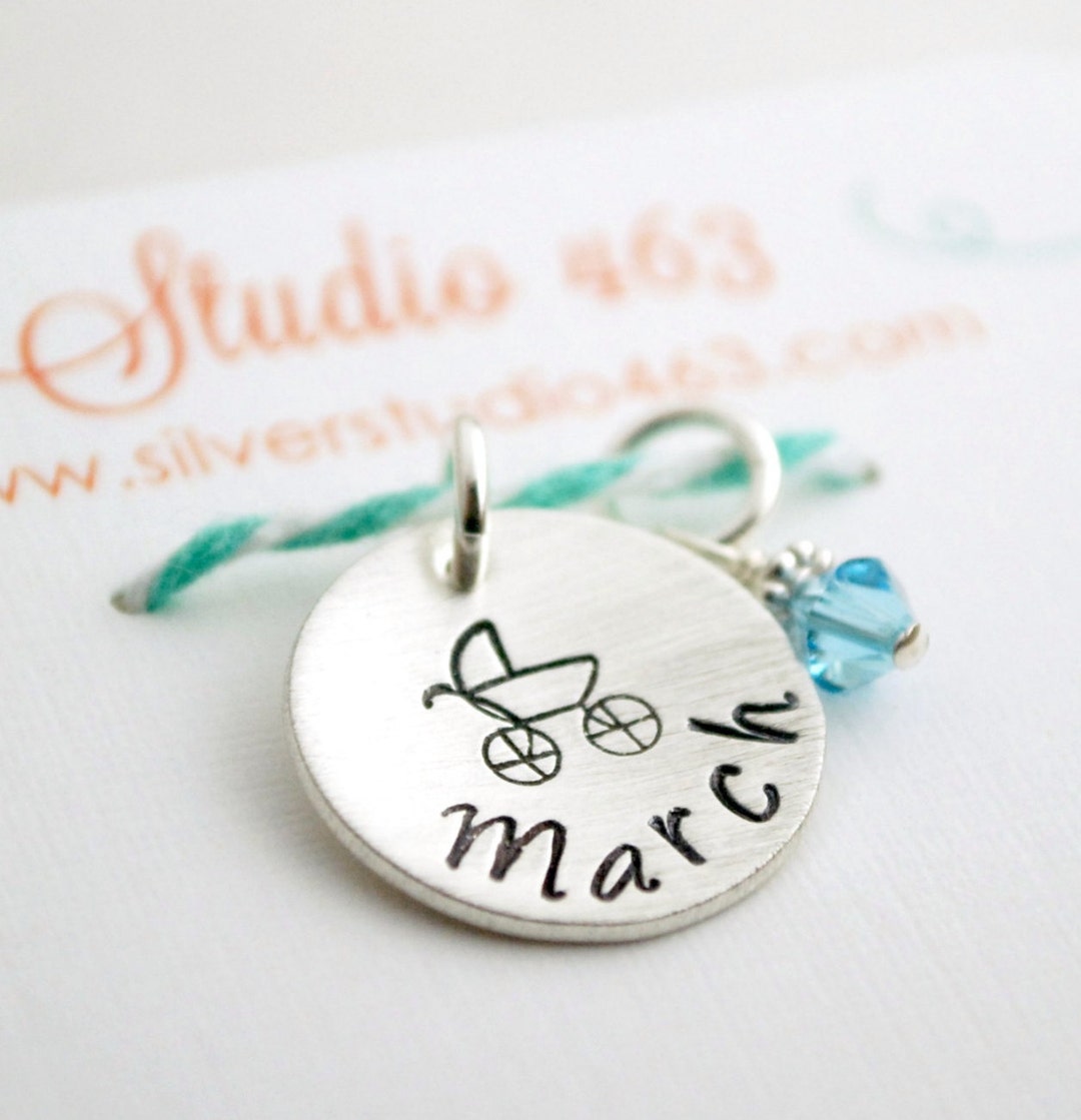 Hand Stamped Sterling Silver Pregnancy Charm: Baby Carriage, Due Date ...