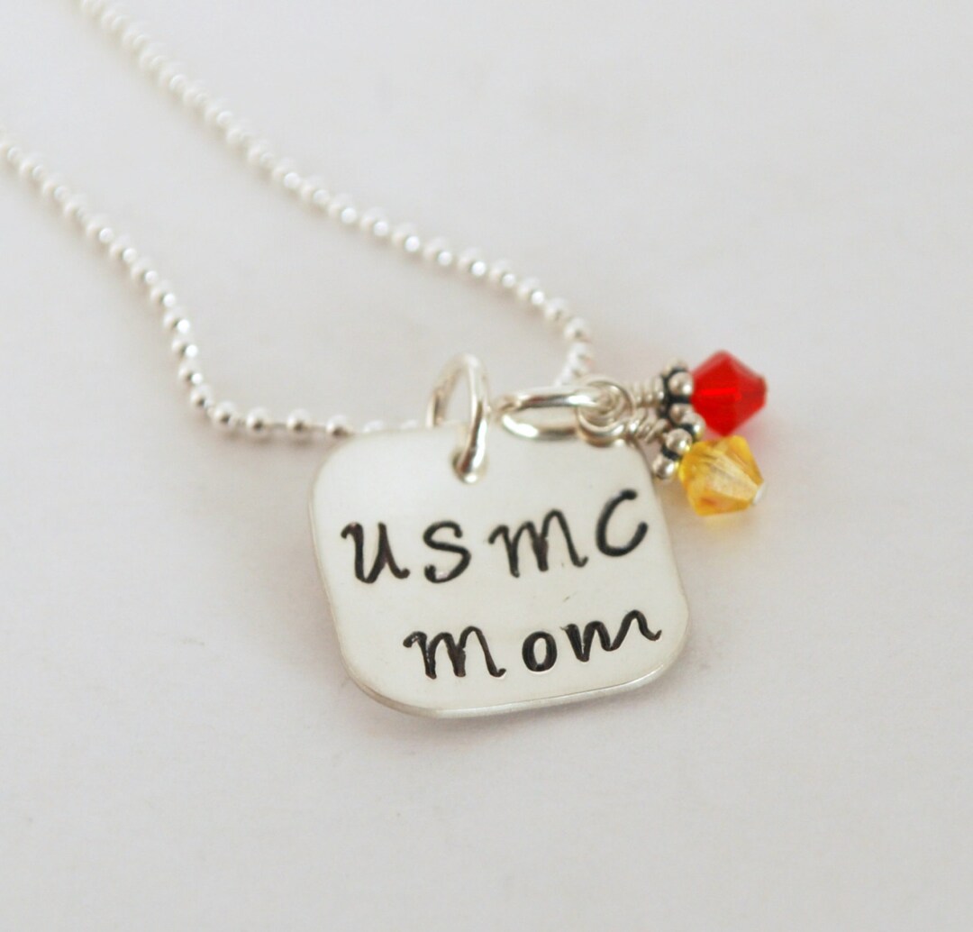 USMC Wife USMC Mom Hand Stamped Sterling Silver Necklace Gift for Her ...