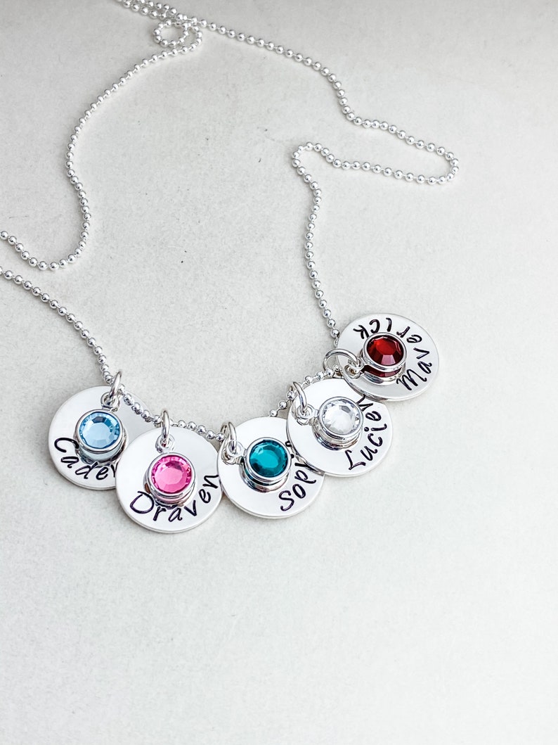 Personalized Mom Necklace Hand Stamped Five Name Necklace - Etsy