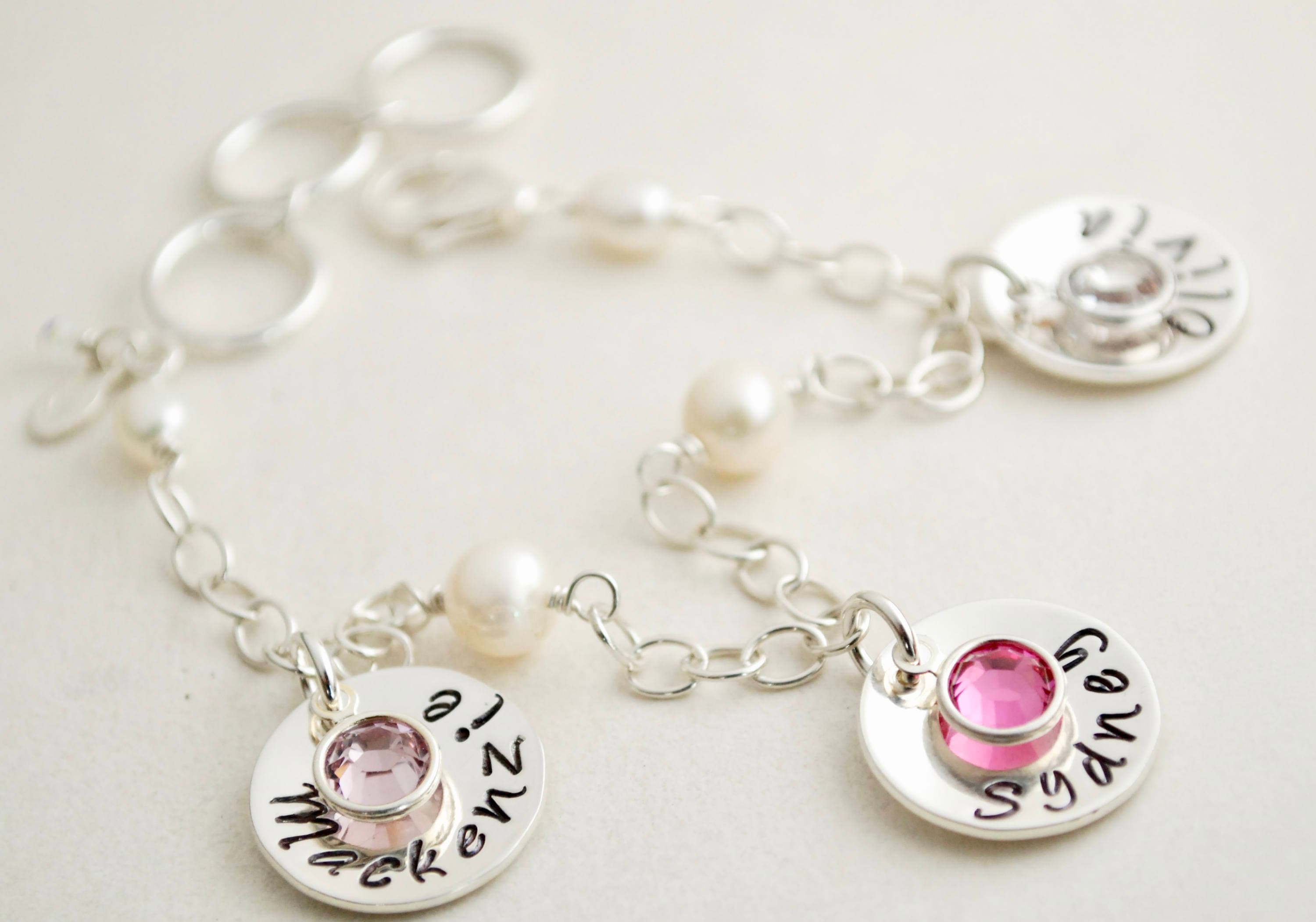 Personalized Sterling Silver Charm Bracelet: Hand Stamped Name Charms ...