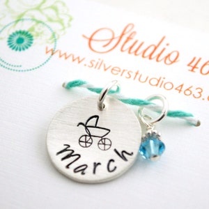 Hand Stamped Sterling Silver Pregnancy Charm: Baby Carriage, Due Date ...