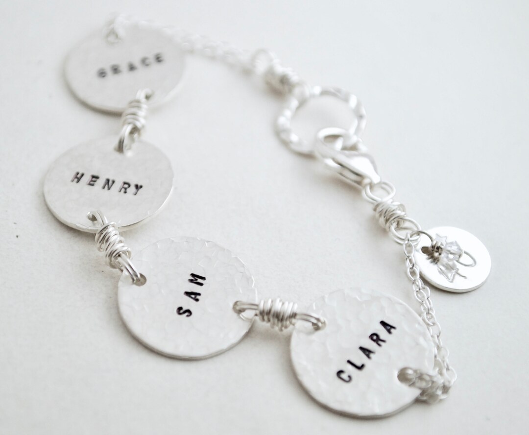 Personalized Mom Bracelet With Names - Hand Stamped Custom Sterling ...