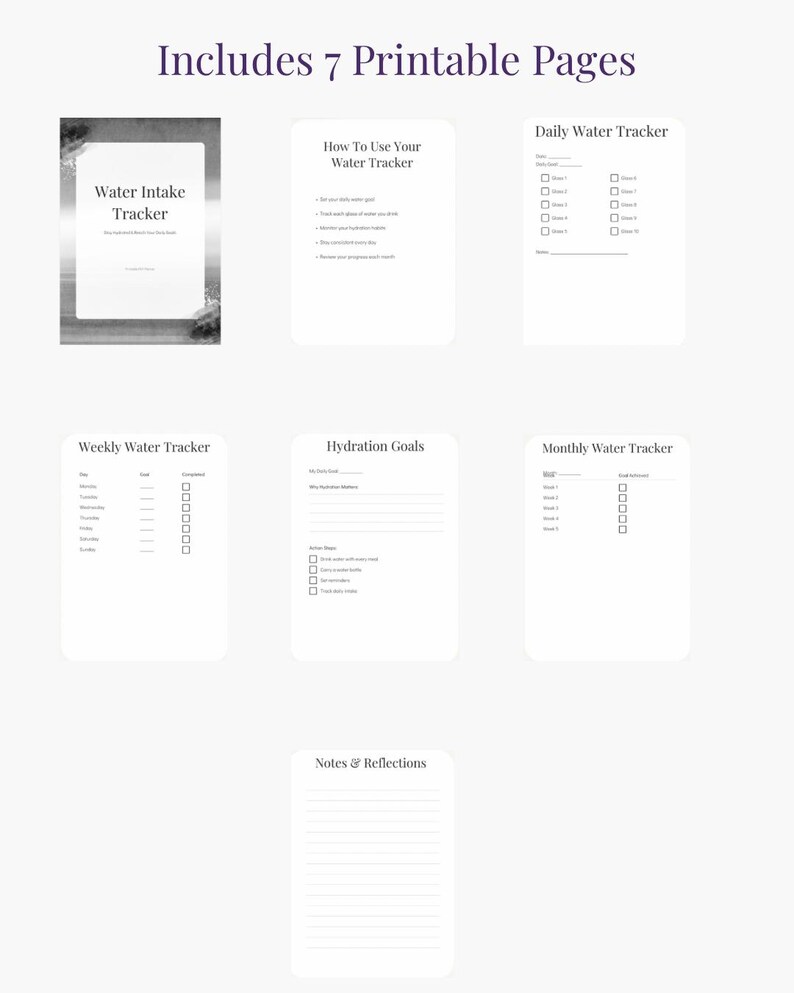 Daily Water Intake Tracker Printable PDF | Hydration Log Planner ...