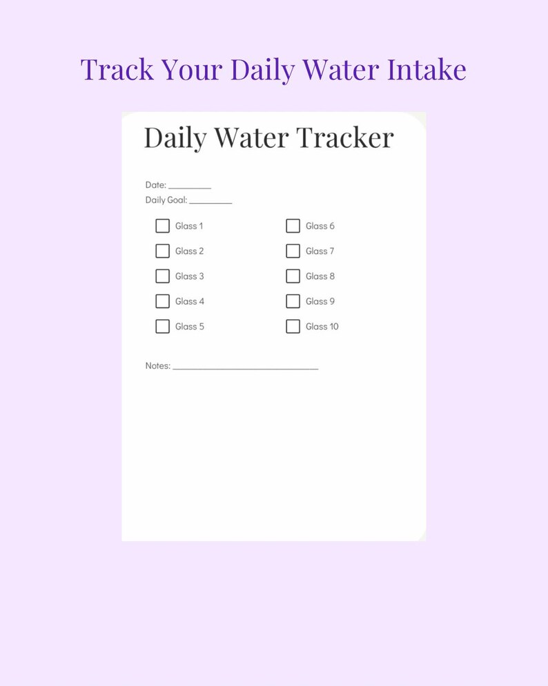 Daily Water Intake Tracker Printable PDF | Hydration Log Planner ...
