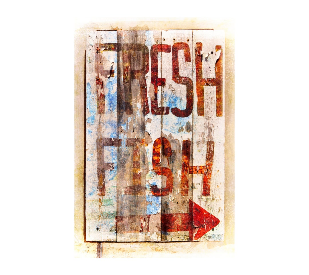 Fish Sign Photo, Fish Shack, Rustic Decor, Cabin Decor, Kitchen Art ...