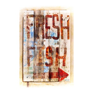 Fish Sign Photo, Fish Shack, Rustic Decor, Cabin Decor, Kitchen Art ...