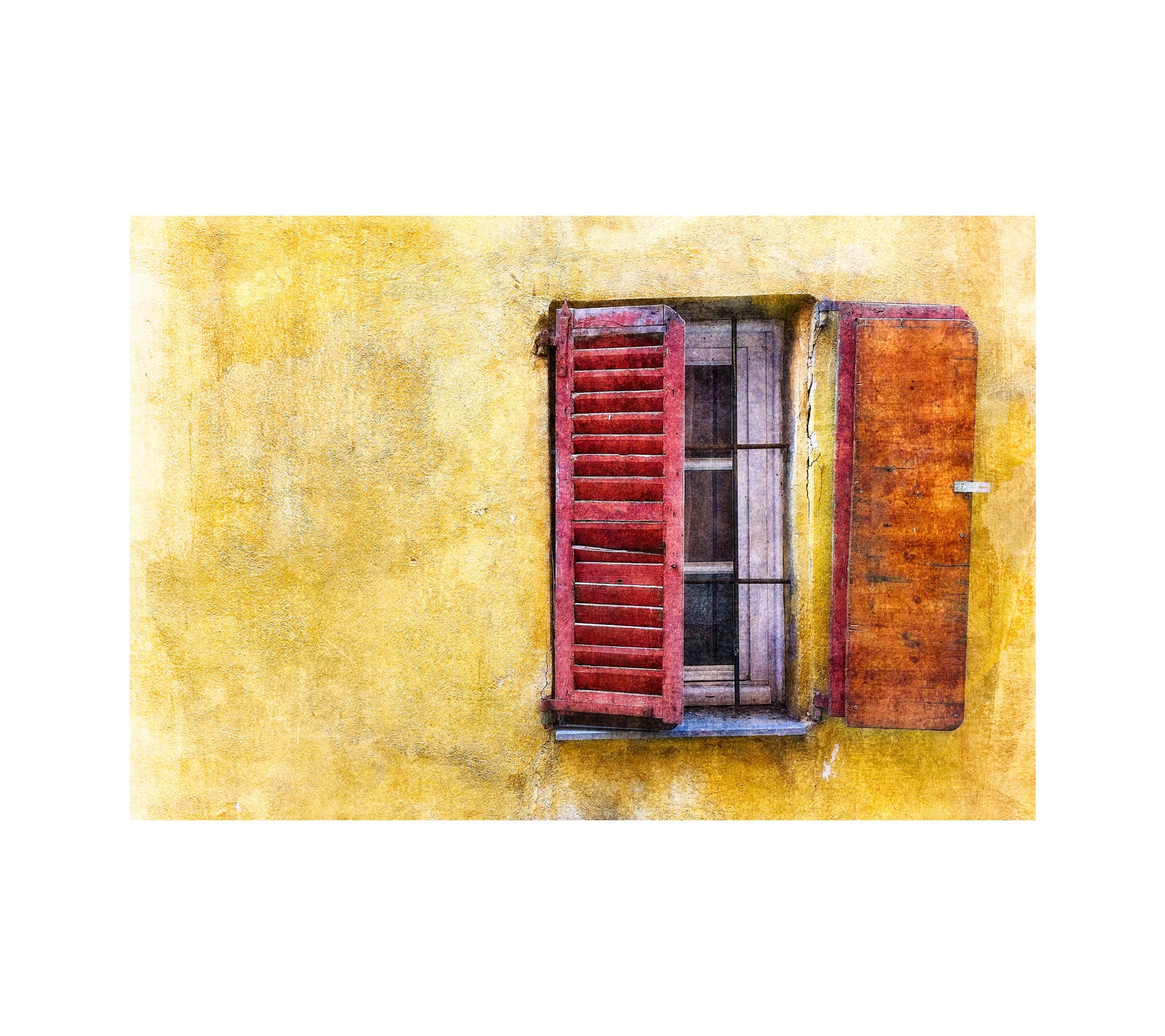 Red Shutters, French Window, Rustic Scene, Gold Tones, South of France ...