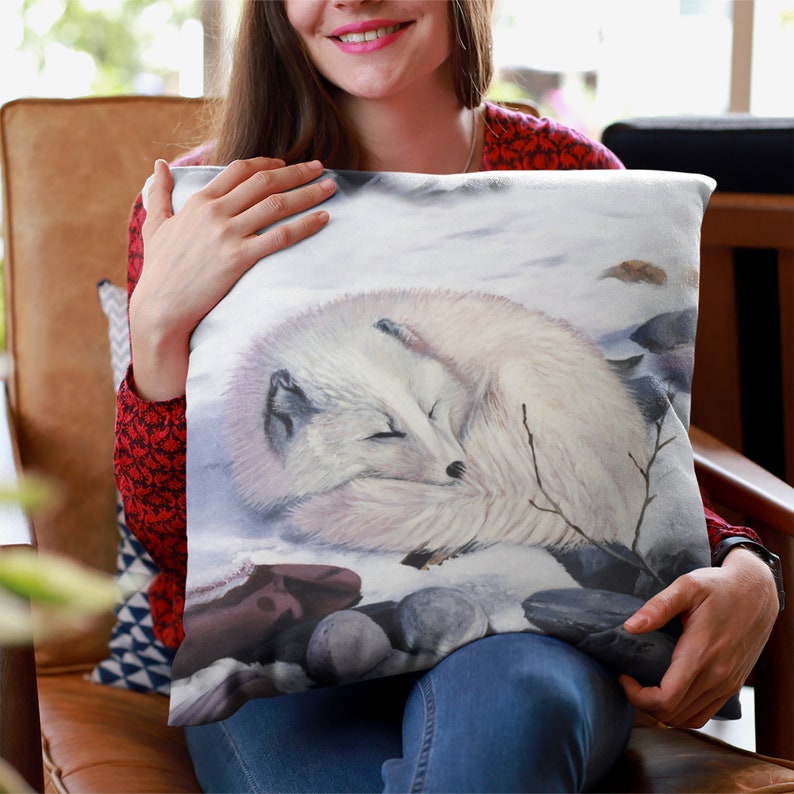 Arctic Fox Throw Pillow, Fox Pillow, Decorative Pillows, Housewarming ...