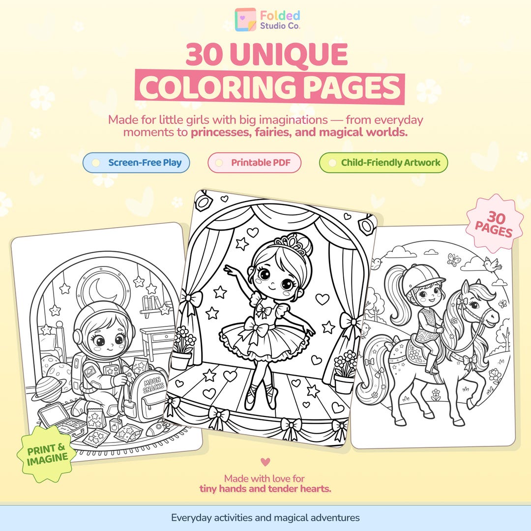 Girls Coloring Book, 30 Pages Princess Fairy Mermaid Activities ...