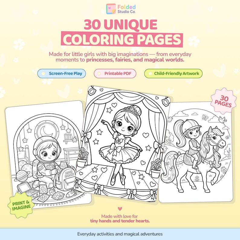 Girls Coloring Book, 30 Pages Princess Fairy Mermaid Activities ...