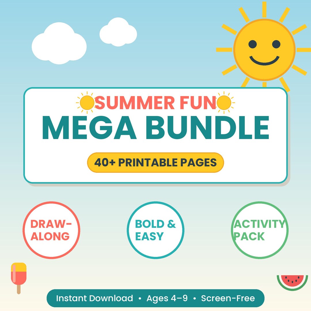 Summer Fun Mega Bundle | Kids Draw-along, Coloring, Activities (digital ...