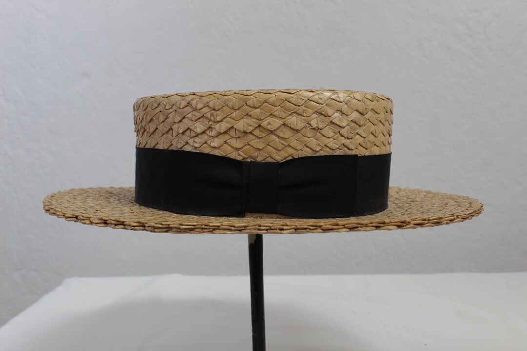 1900's Men's Sailor Skimmer Boater Hat / Stiff Sennit Straw Hat / Men's ...