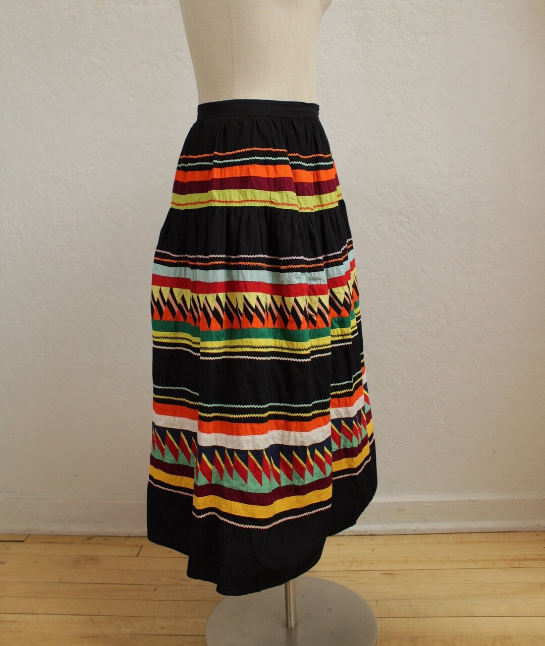 Rare 1940's Seminole Indigenous Native American Patchwork Skirt in Multicolor Cotton and Rick ...