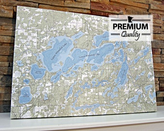 Whitefish Chain of Lakes Canvas Lake Map standard Quality | Etsy