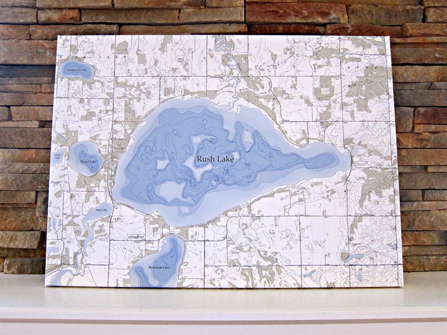 Rush Lake - Canvas Lake Map (premium Quality) - Etsy