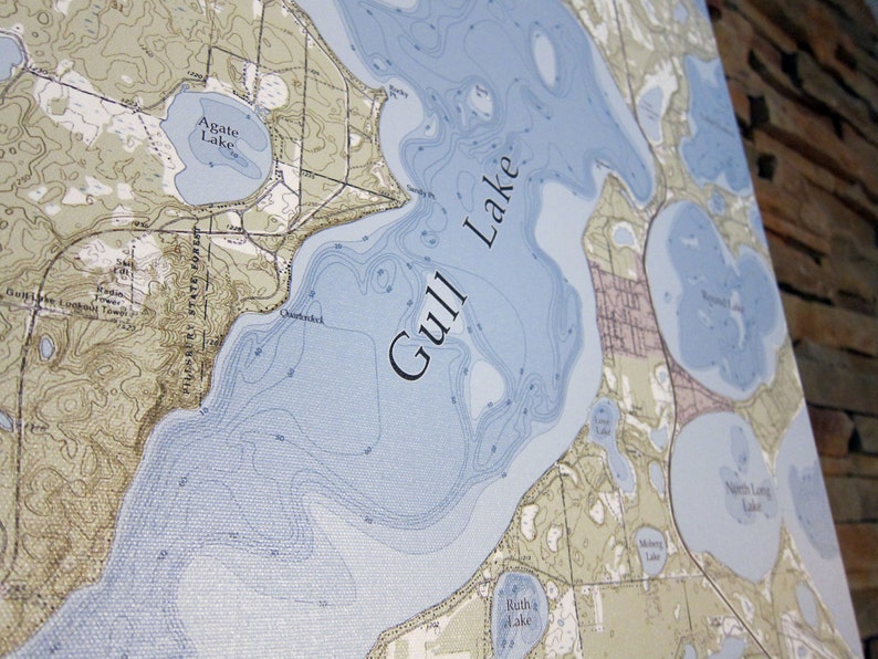Gull Lake Canvas Lake Map Standard Quality Etsy