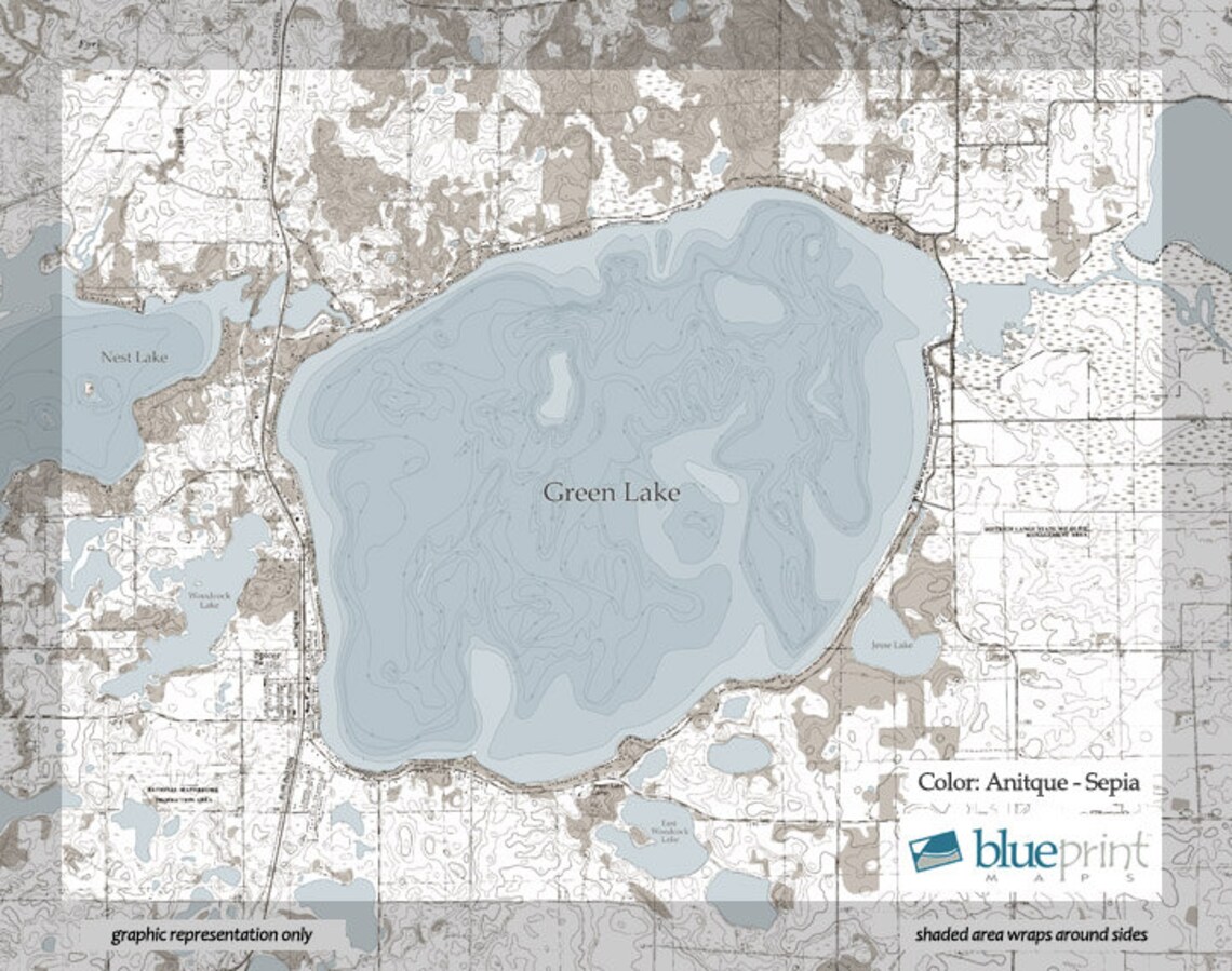 Green Lake Canvas Lake Map premium Quality - Etsy