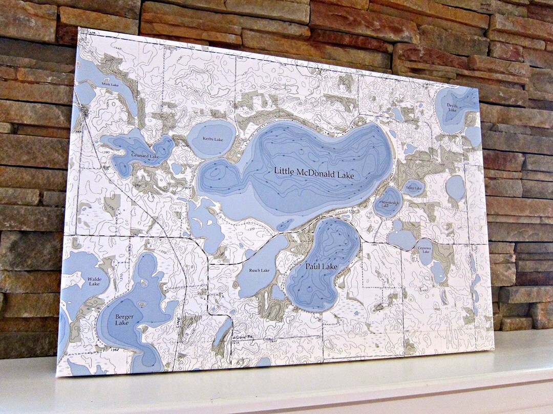 Little Mcdonald / Paul Lake - Canvas Lake Map - Etsy