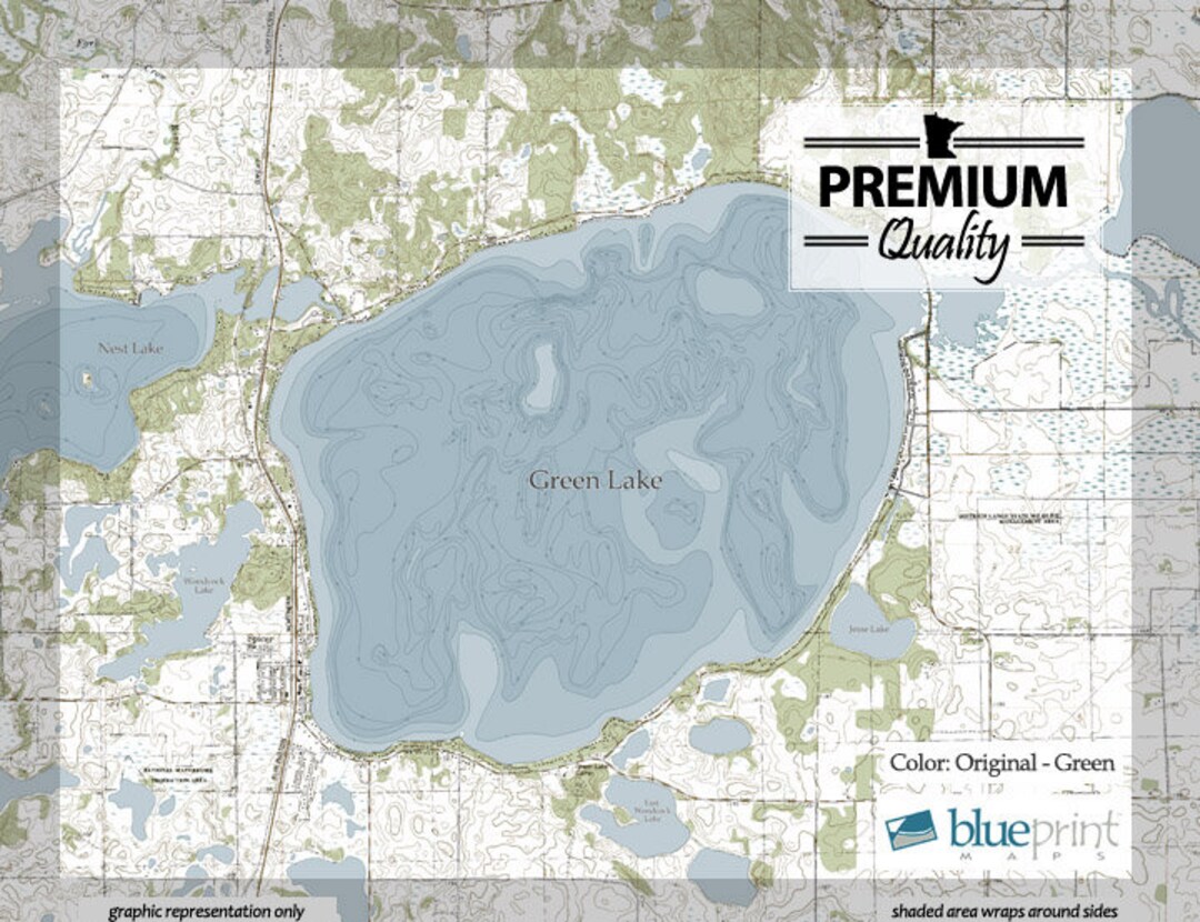 Green Lake - Canvas Lake Map (premium Quality) - Etsy