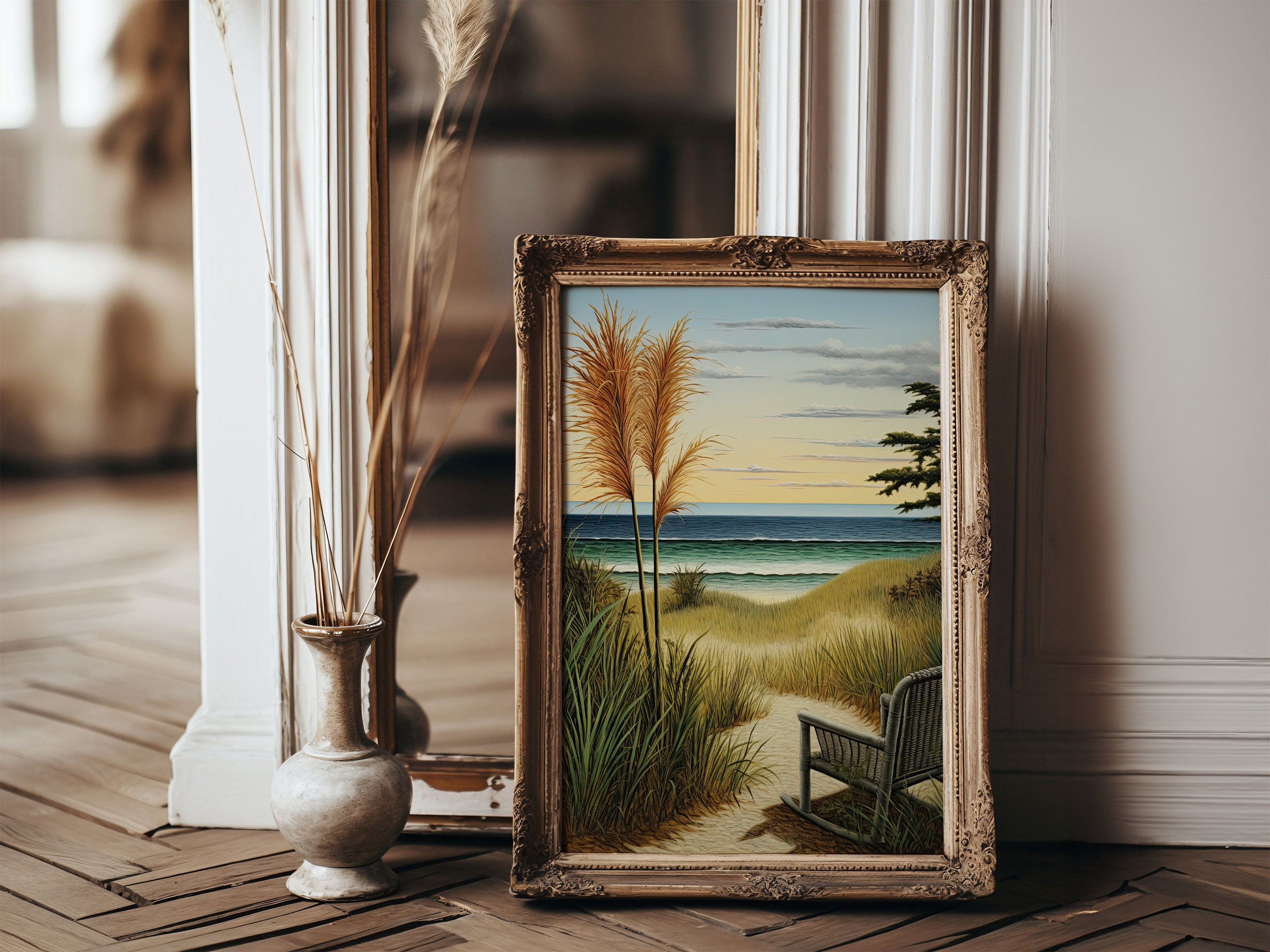 Coastal Beach Scene Digital Art, Relaxing Ocean View Wall Decor, Calm ...