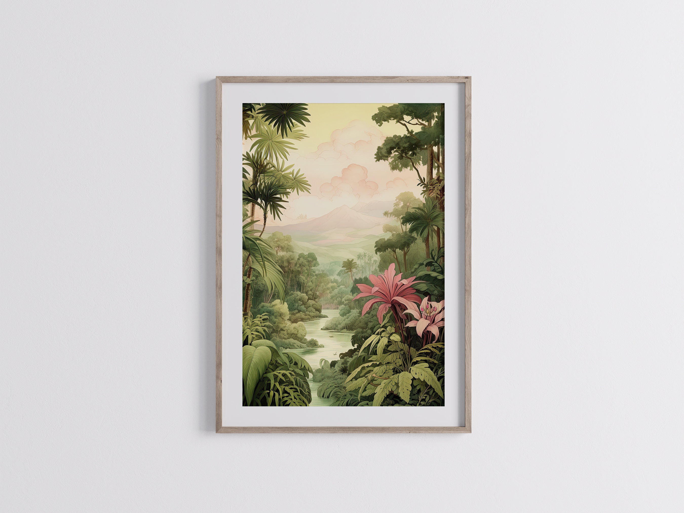 Tropical Jungle Wall Art, Vintage Nature Landscape, Digital Print, Home ...