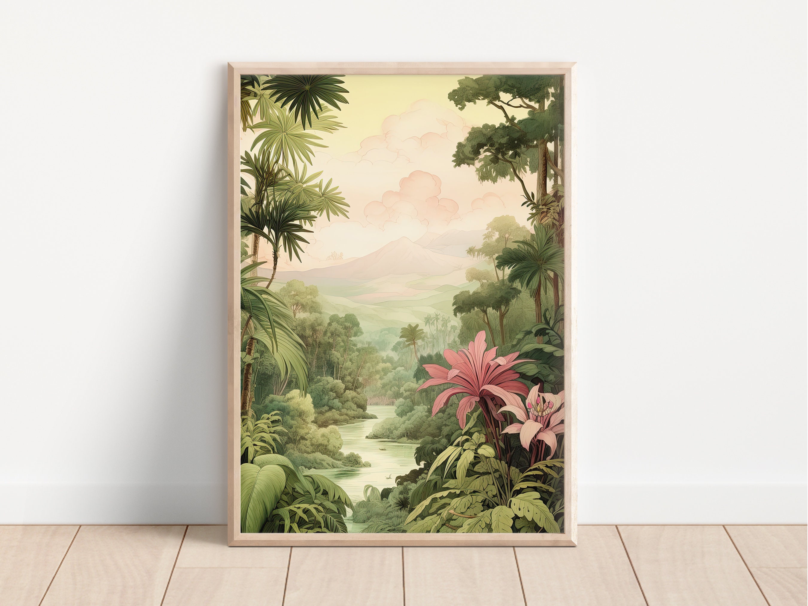 Tropical Jungle Wall Art, Vintage Nature Landscape, Digital Print, Home ...