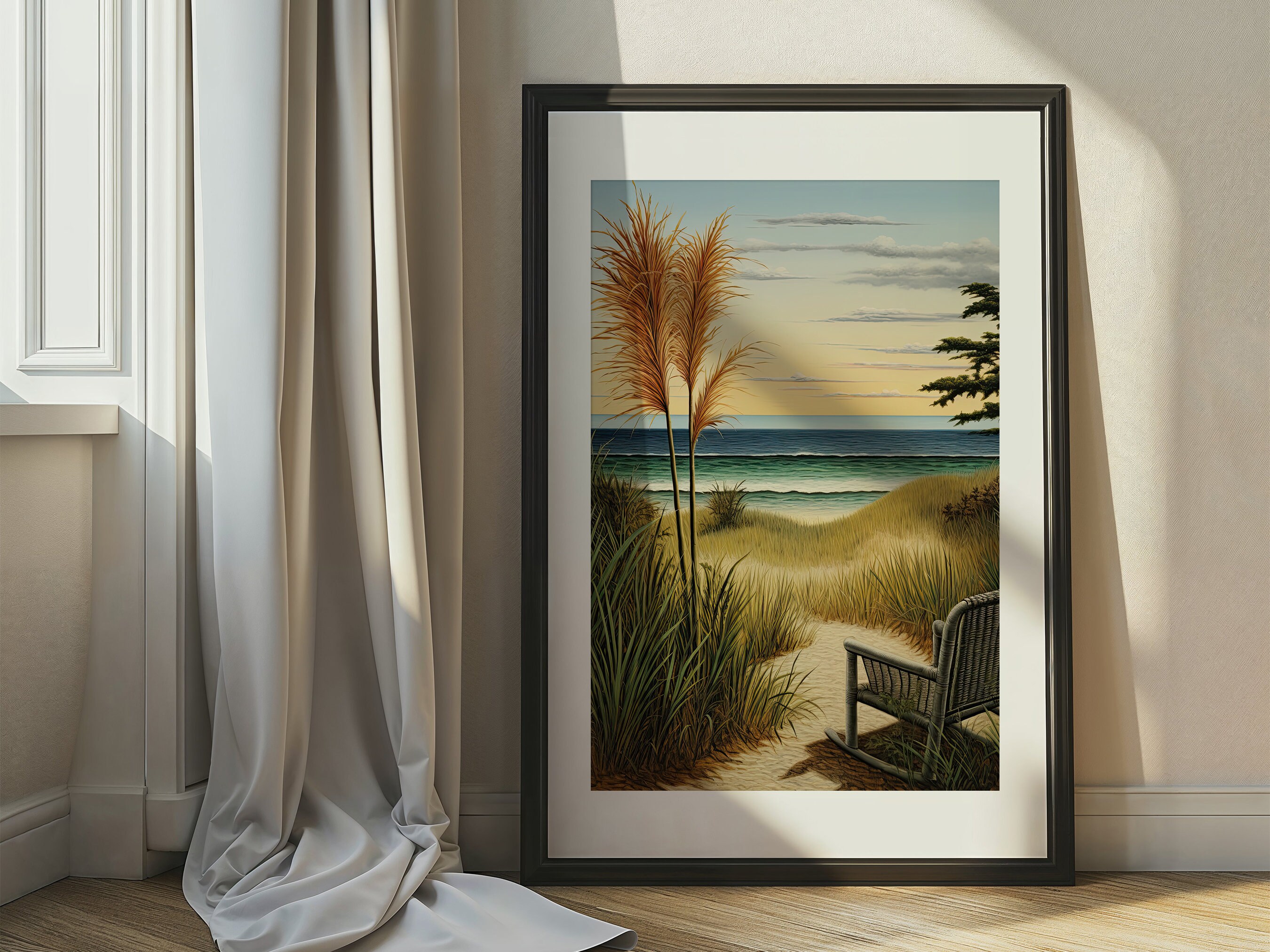 Coastal Beach Scene Digital Art, Relaxing Ocean View Wall Decor, Calm ...